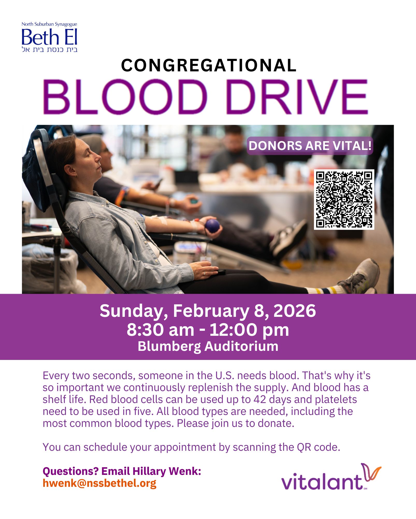 Flyer Blood Drive Feb 2026 | North Suburban Synagogue Beth El